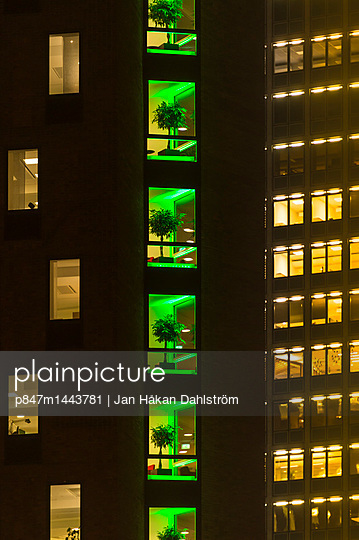 Office Building At Night With Lighted Windows - Stock Image - Everypixel