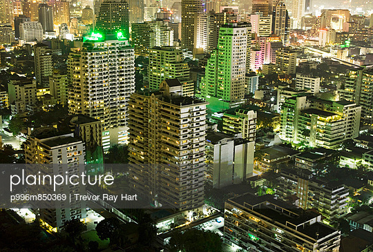 Birds eye view of Asian city at night - Stock Image - Everypixel