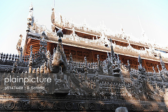 Ornate Architecture of an Ancient Monastery. Myanmar - Stock Image ...