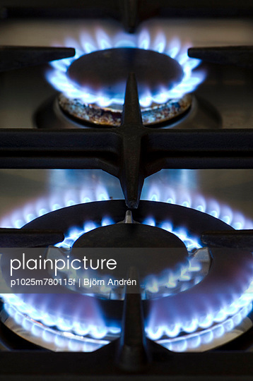 Extreme close-up of double gas hob - Stock Image - Everypixel