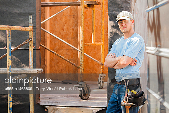 Caucasian man at construction site - Stock Image - Everypixel