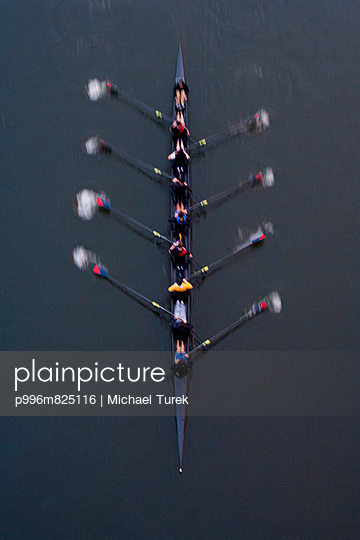 Overhead View Of Crew Team Rowing On Scull - Stock Image - Everypixel