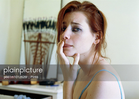 Red-haired woman weeping - Stock Image - Everypixel